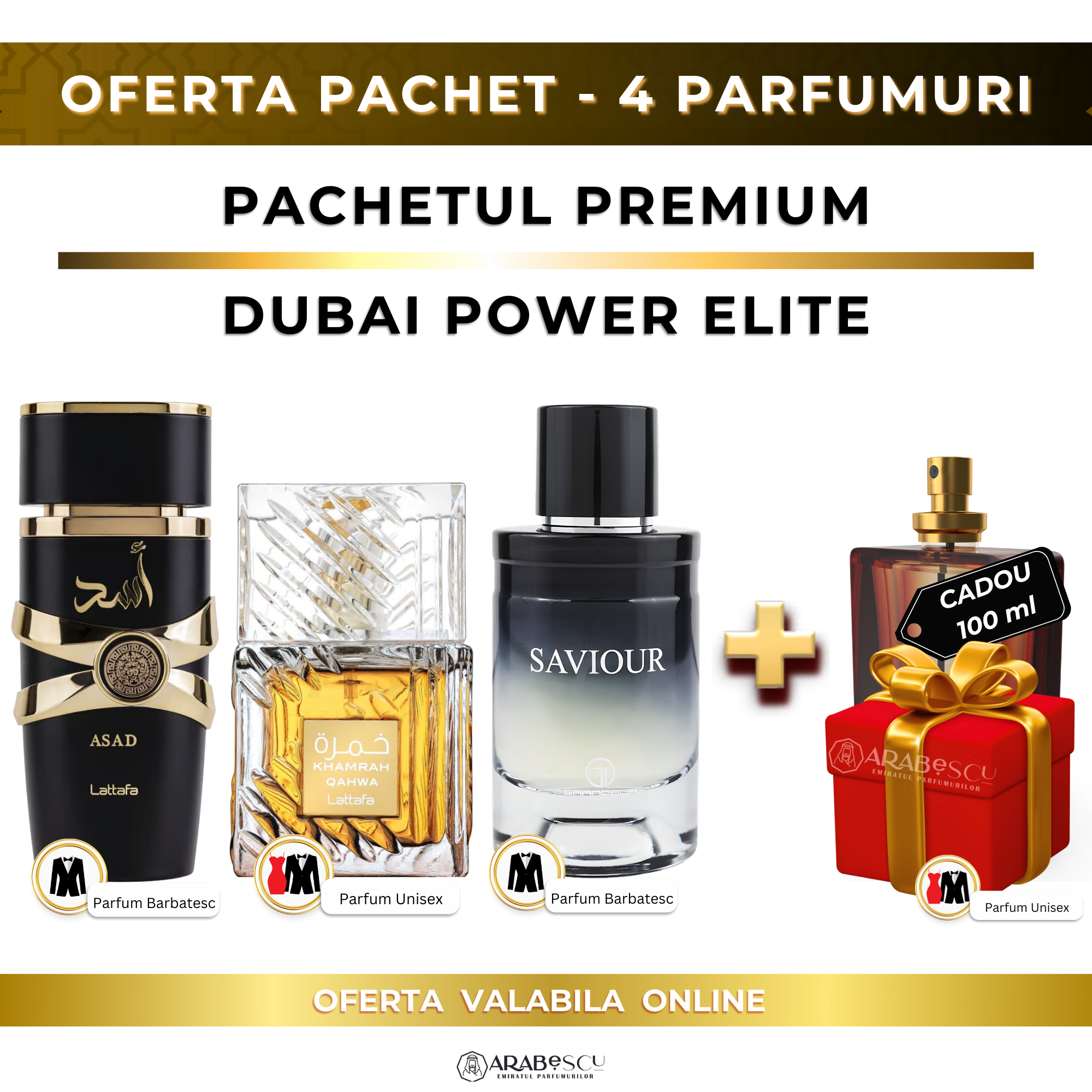 Asad + Saviour Elixir + Khamrah Qahwa + Parfum Cadou - Arabescu.ro