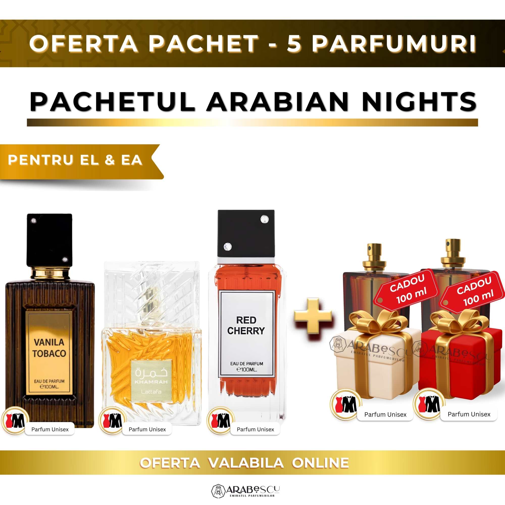 Tabaco Vanila + Khamrah + Red Cherry + 2x Parfumuri Cadou - Arabescu.ro